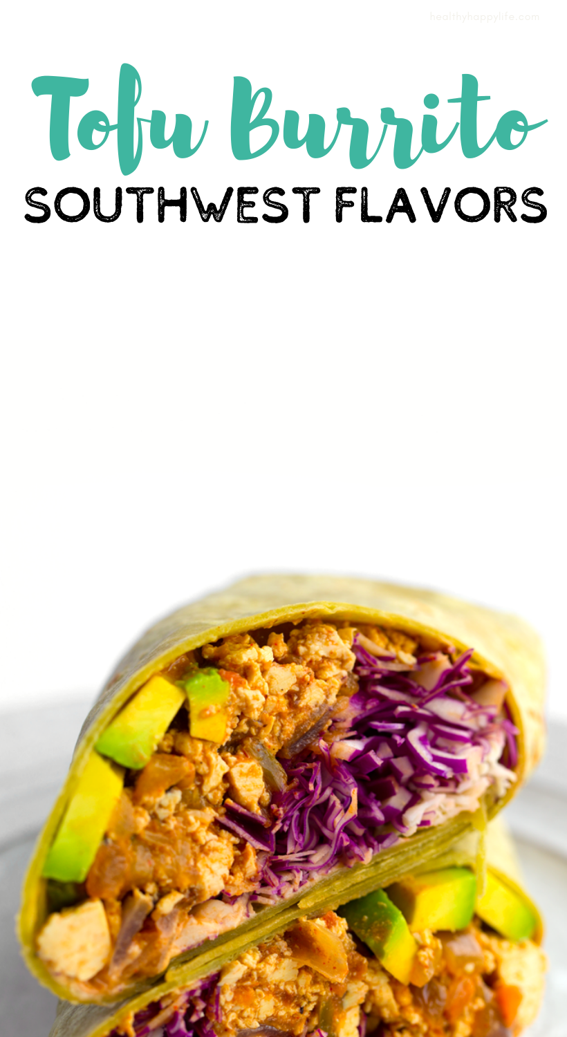 Southwest Tofu Burrito - vegan dinner recipe - HealthyHappyLife.com