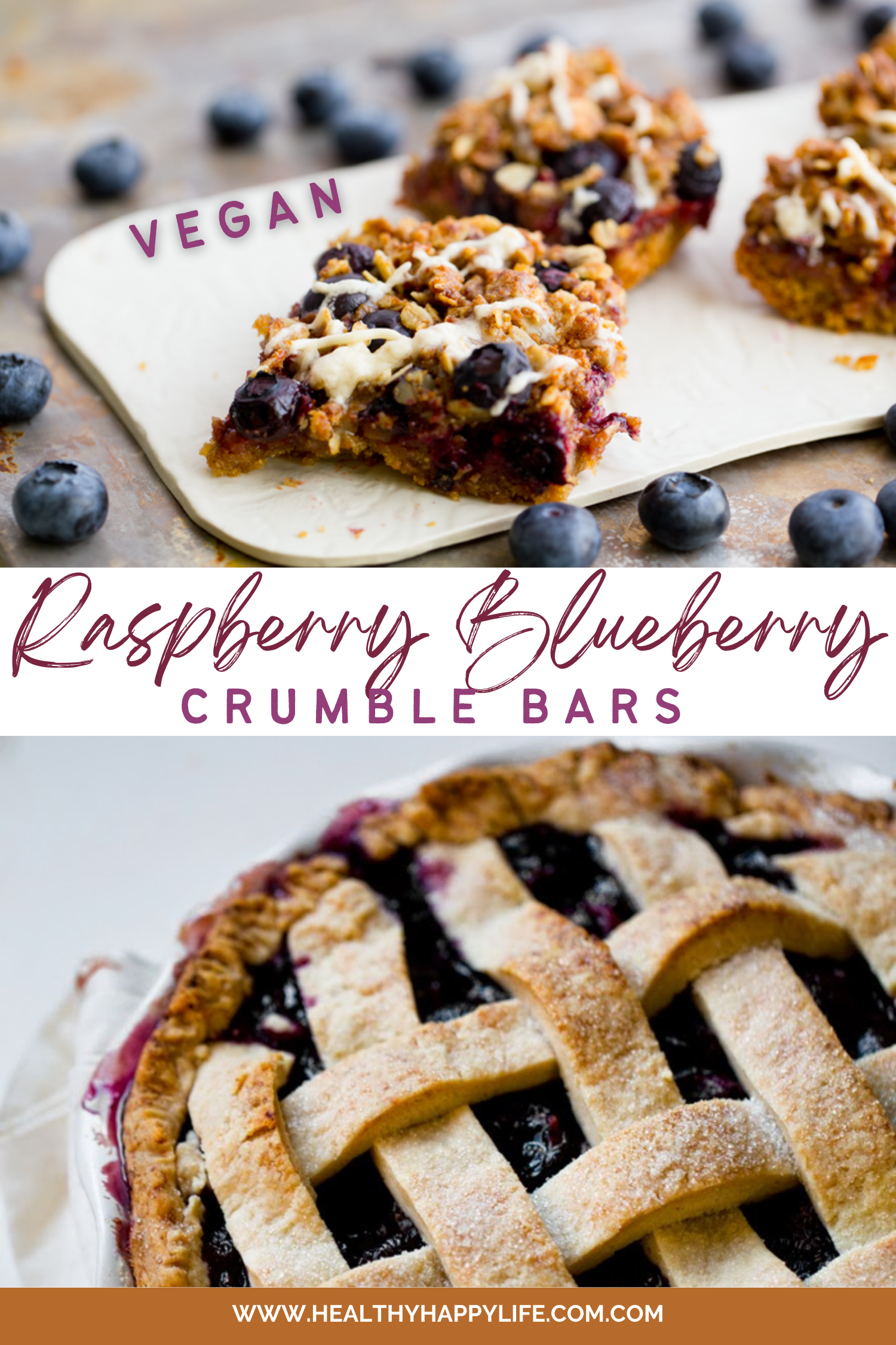 Fresh Raspberry Blueberry Crumble Bars - HealthyHappyLife.com