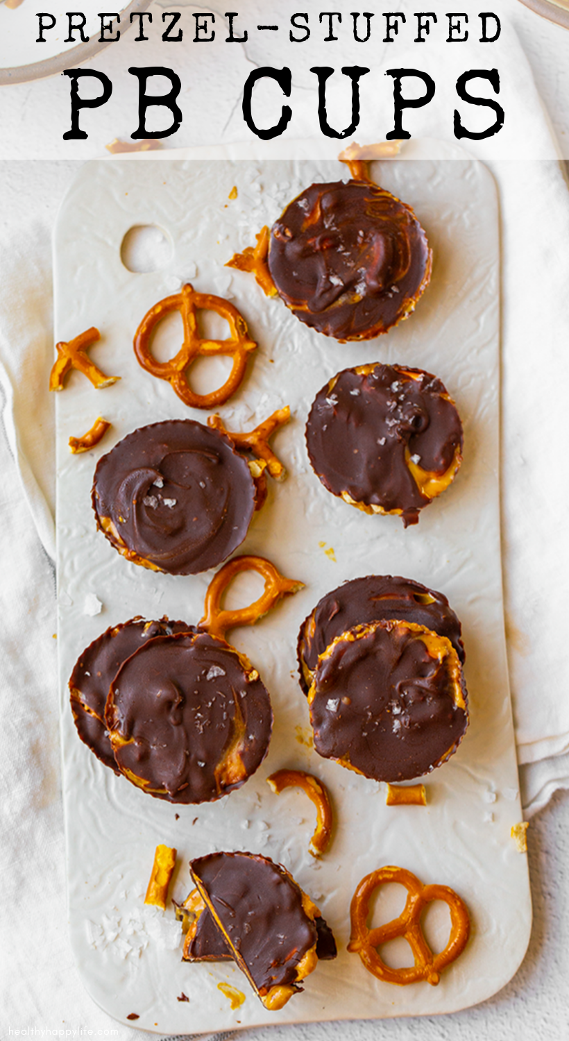 Pretzel-Stuffed Peanut Butter Cups - HealthyHappyLife.com