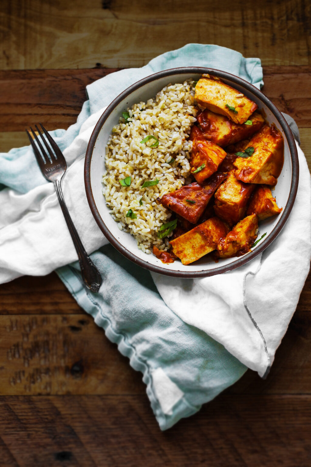 Vegan Red Curry Tofu with Rice - HealthyHappyLife.com
