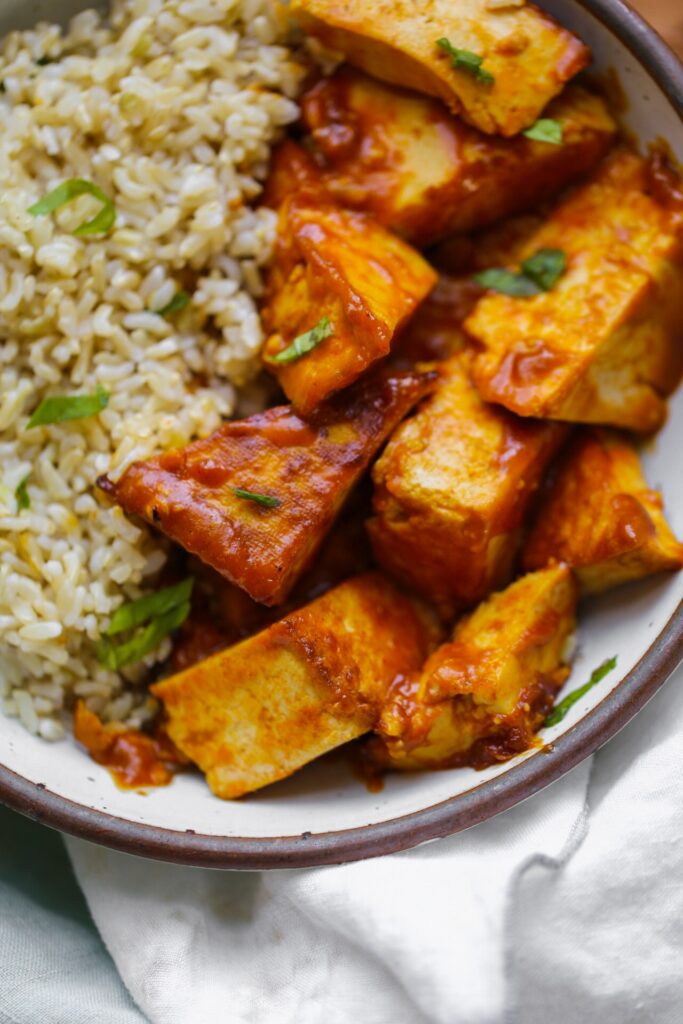 Vegan Red Curry Tofu with Rice - HealthyHappyLife.com