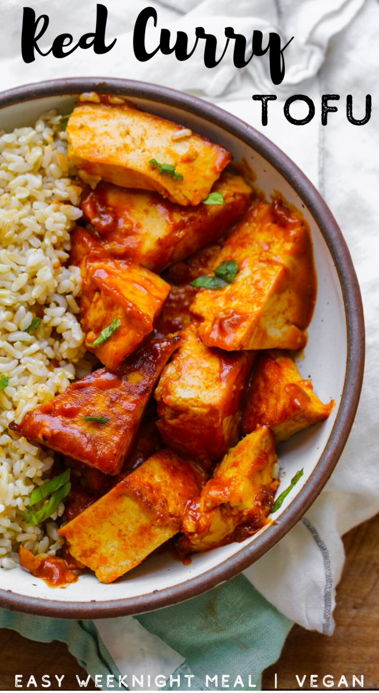 Vegan Red Curry Tofu with Rice - HealthyHappyLife.com