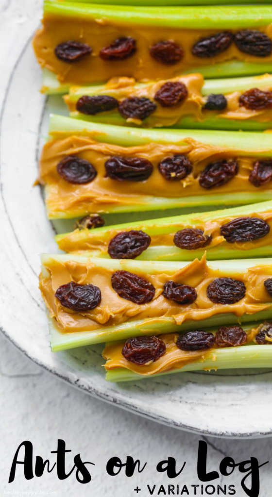 Ants on a Log + Variations - Easy Snack Recipe - HealthyHappyLife.com