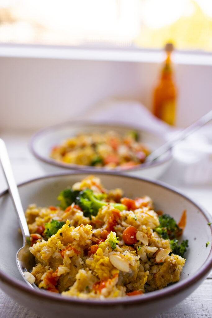 Vegan Egg Fried Rice with Veggies - HealthyHappyLife.com